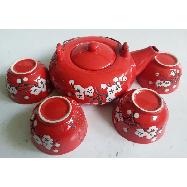 Jual Vintage set teko Japanse services + 4 cangkir motif sakura dan puisi timbul | Shopee Indonesia