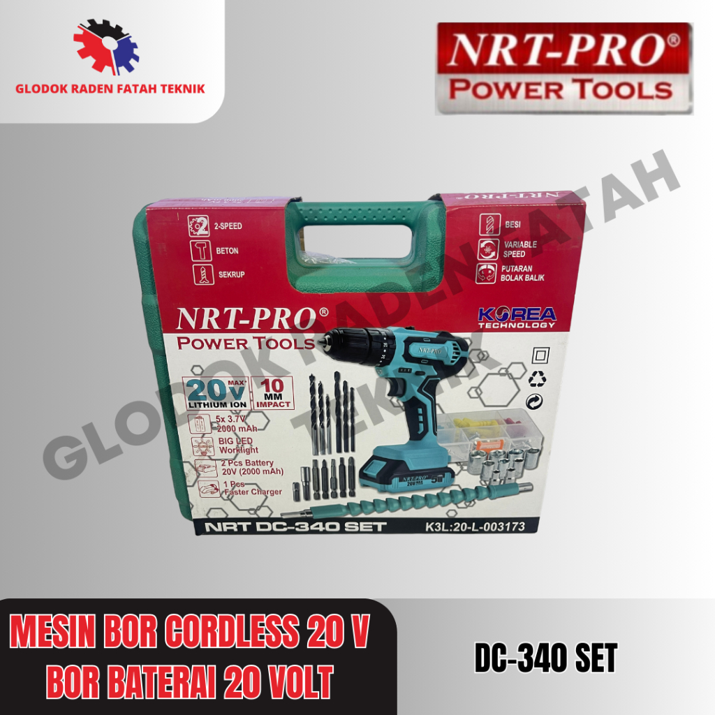 Jual NRT-PRO DC-340 Bor Cordless Set Bor Charge 20V Bor Baterai 20 V ...