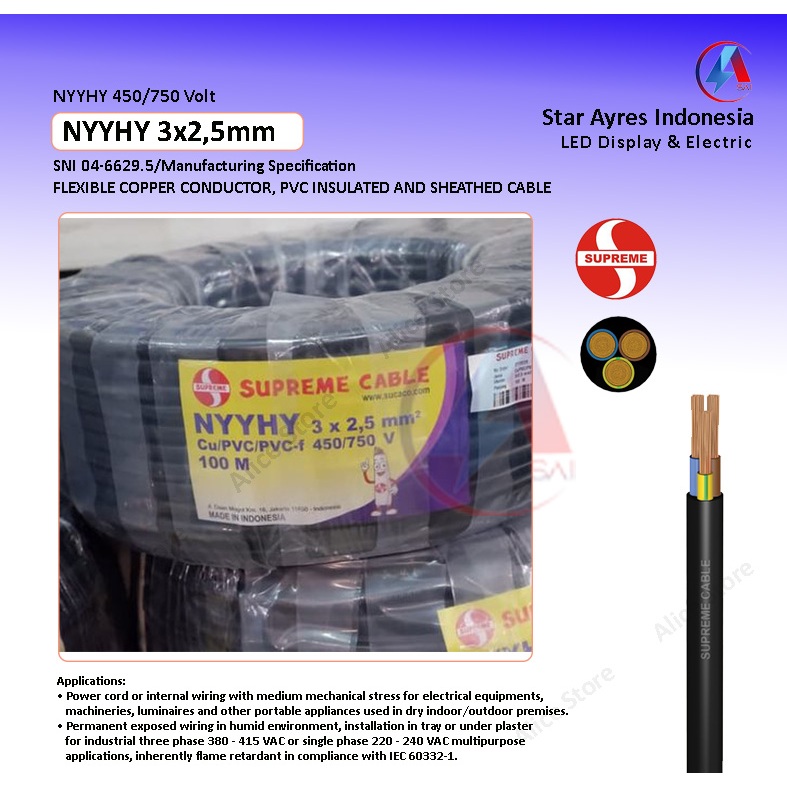 Jual KABEL NYYHY 3x2,5 mm SUPREME / KABEL SERABUT NYYHY 3X2,5MM ...