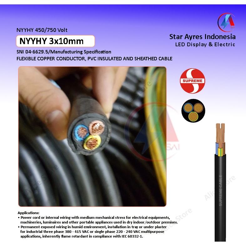 Jual KABEL NYYHY / NYMHY 3X10 MM SUPREME / KABEL SERABUT NYYHY 3X10MM ...