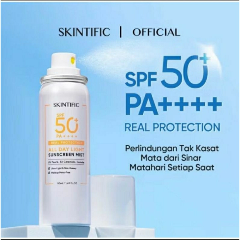 Jual SKINTIFIC All Day Light Sunscreen Mist SPF50 PA+++ Anti UV/Body Spray | Shopee Indonesia