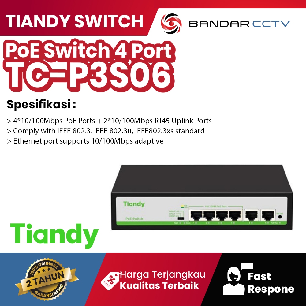 Jual Tiandy TC-P3S06 PoE Switch 6 Port with 4 Port PoE | Shopee Indonesia