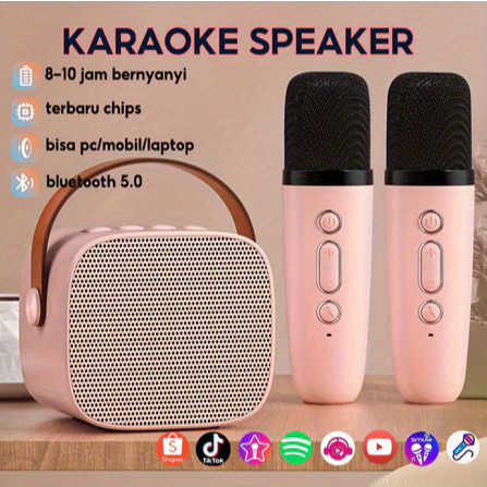 Jual Speaker Bluetooth Karaoke K12 KTV RGB LED Light Wireless Speaker + 2 Microphone Karaoke ...