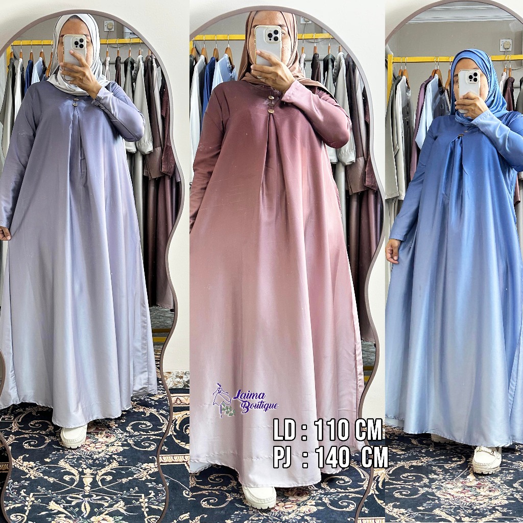 Jual LAIMABOUTIQUE G07 - NURA DRESS GRADASI SILK ARMANI OMBRE POLOS ...