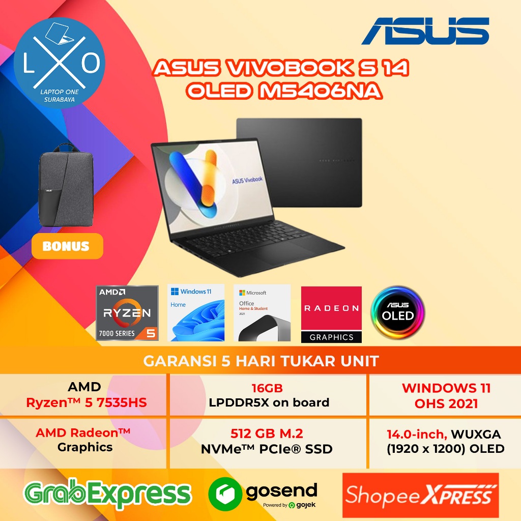 Jual ASUS VIVOBOOK S 14 OLED M5406NA RYZEN 5 7535HS 16GB 512GB W11+OHS ...