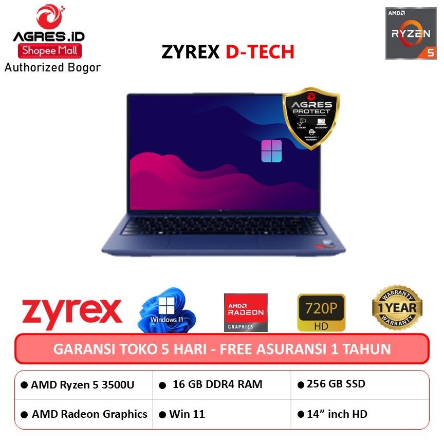 Jual ZYREX D-TECH RYZEN 5 3500 16GB 256GB W11+OFFICE PERMANEN 14.0 2Y ...