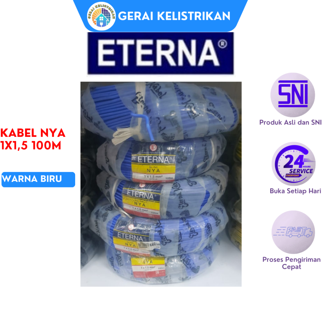 Jual KABEL ETERNA NYA 1X1,5 BIRU 100M | Shopee Indonesia