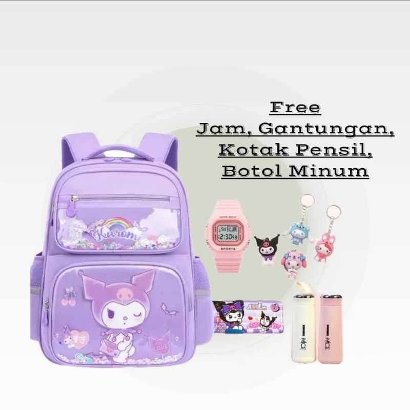 Jual Tas Ransel Sekolah Sanrio Mika Kuromi 5in1 Ransel Anak Sekolah Perempuan PAUD TK SD+Jam ...