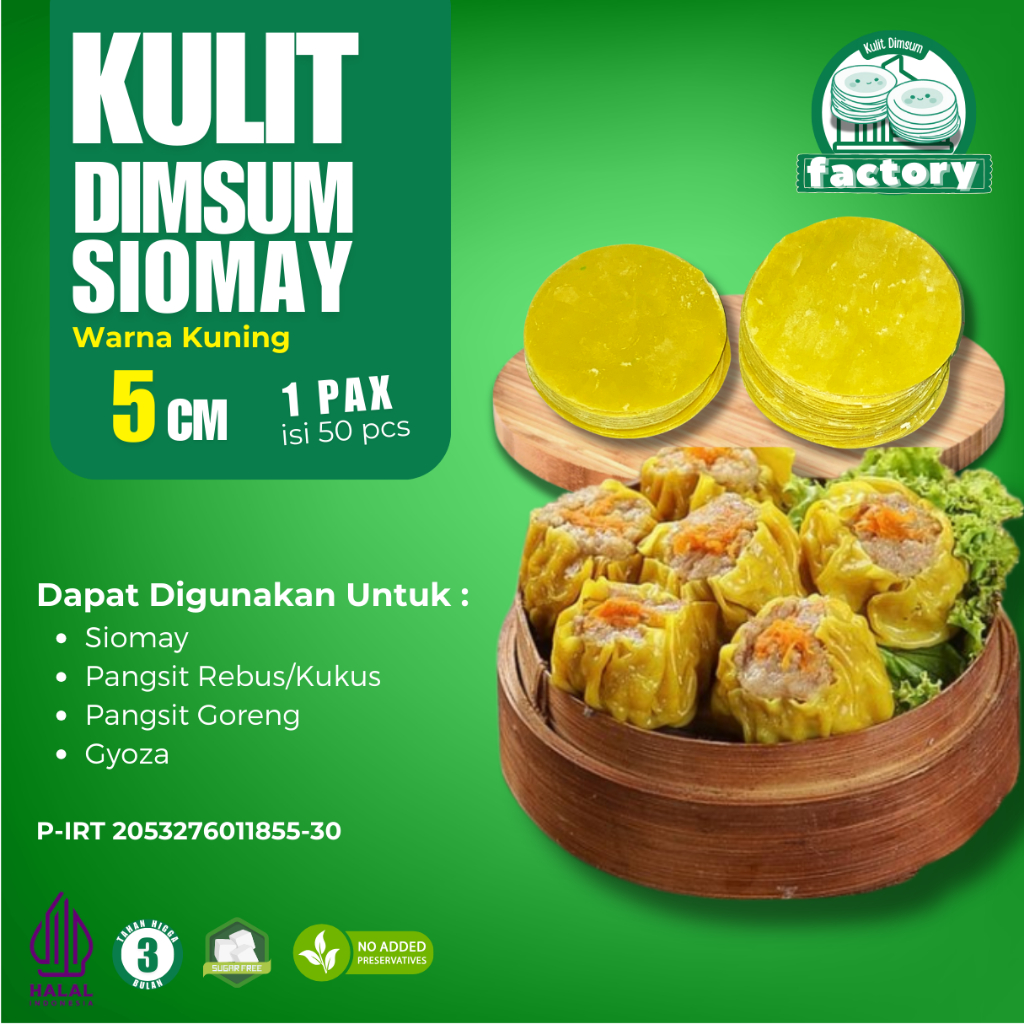 Jual Kulit Dimsum Pangsit Gyoza Siomay Kuning 5cm 50lbr Halal | Shopee ...
