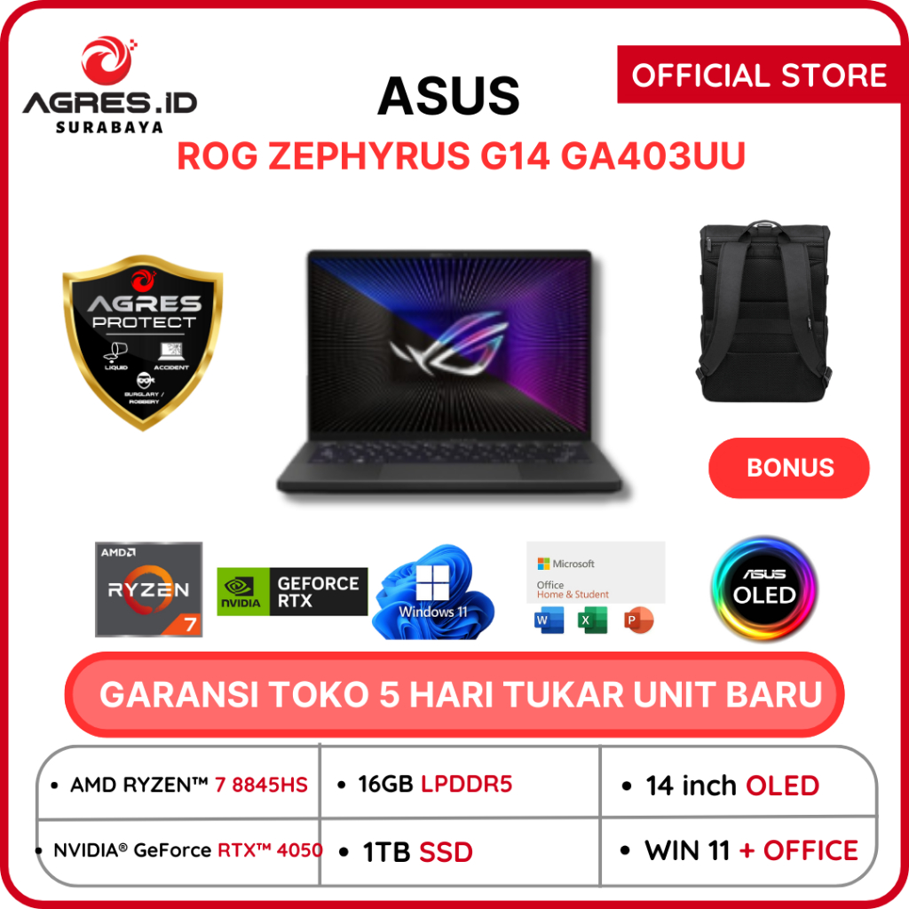 Jual ASUS ROG ZEPHYRUS G14 OLED GA403UU RYZEN 7 8845HS RTX4050 6gb ...