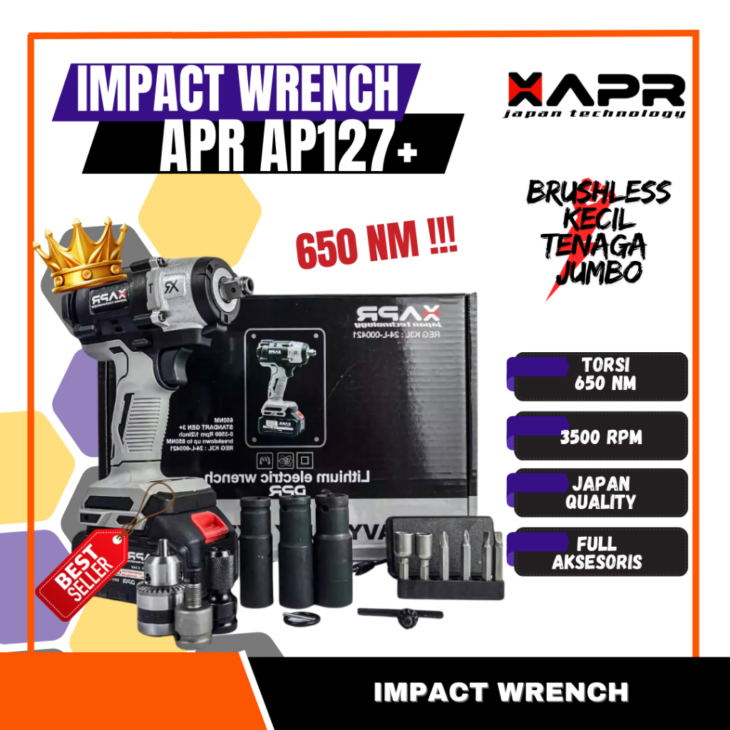 Jual Mesin Bor Baut Cordless Impact Wrench APR AP127+ Brushless Sock ...