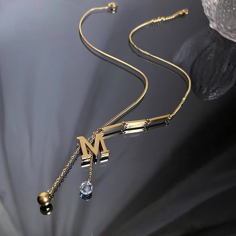 Jual Kalung paduan titanium anti karat zirkon huruf sederhana untuk ...