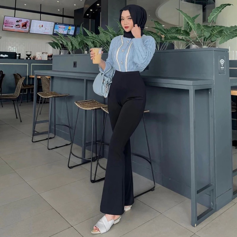 Jual Celana Highwaist Flare Pants Celana Panjang Wanita Cutbray Kain ...