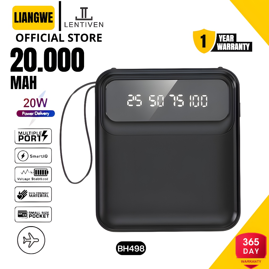 Jual LIANGWE LENTIVEN PowerBank 20000mAh Mini With 4 Kabel Data Fast ...