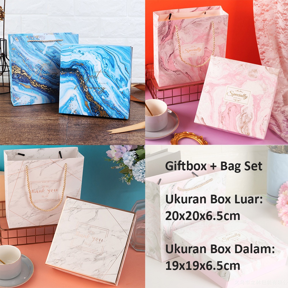 Jual 20x20x6 Premium Hampers Gift Box Marble Goodie Bag / Kotak Kado ...