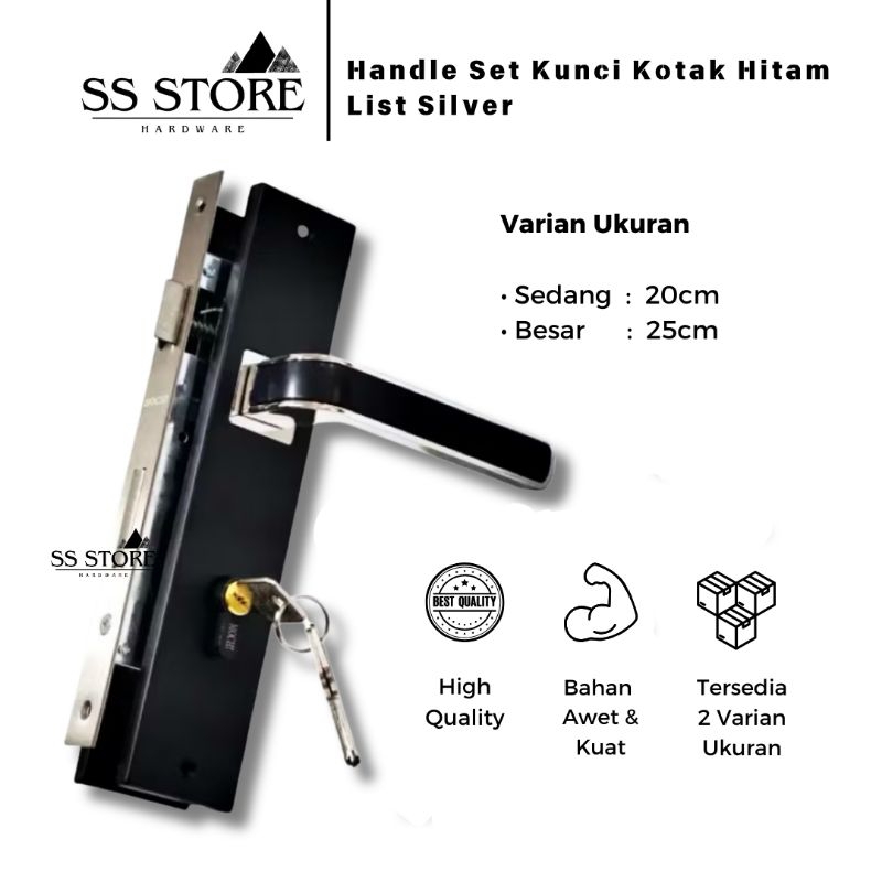 Jual Handle Pintu Rumah Slot Kunci Hitam Dof Elegan Set Sedang/Besar ...