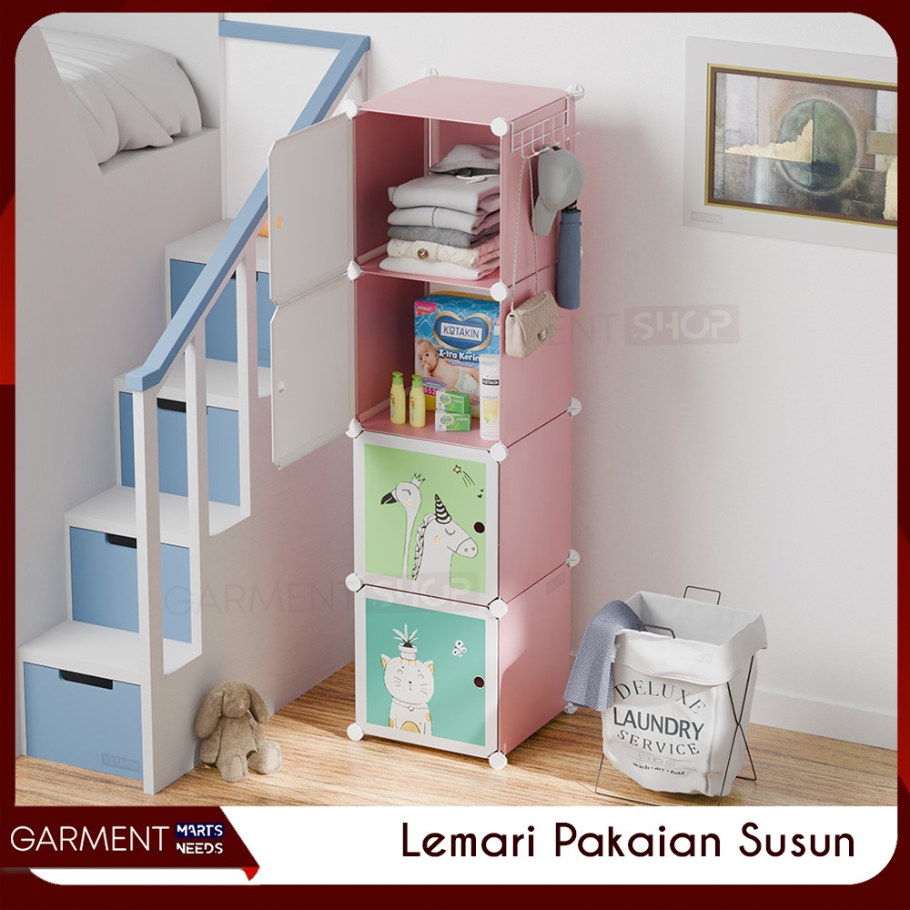 Jual Rak Lemari Baju Plastik Susun 3 4 Pintu Motif Karakter Lemari ...