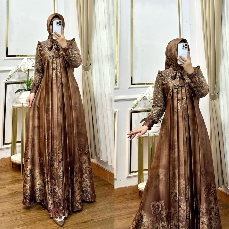 Jual Gamis motif khalissa set hijab matt armani silk premium mewah dan ...