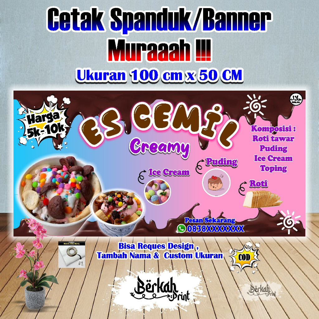Jual Spanduk Banner Es Cemil Ukuran 100 cm x 50 cm | Shopee Indonesia