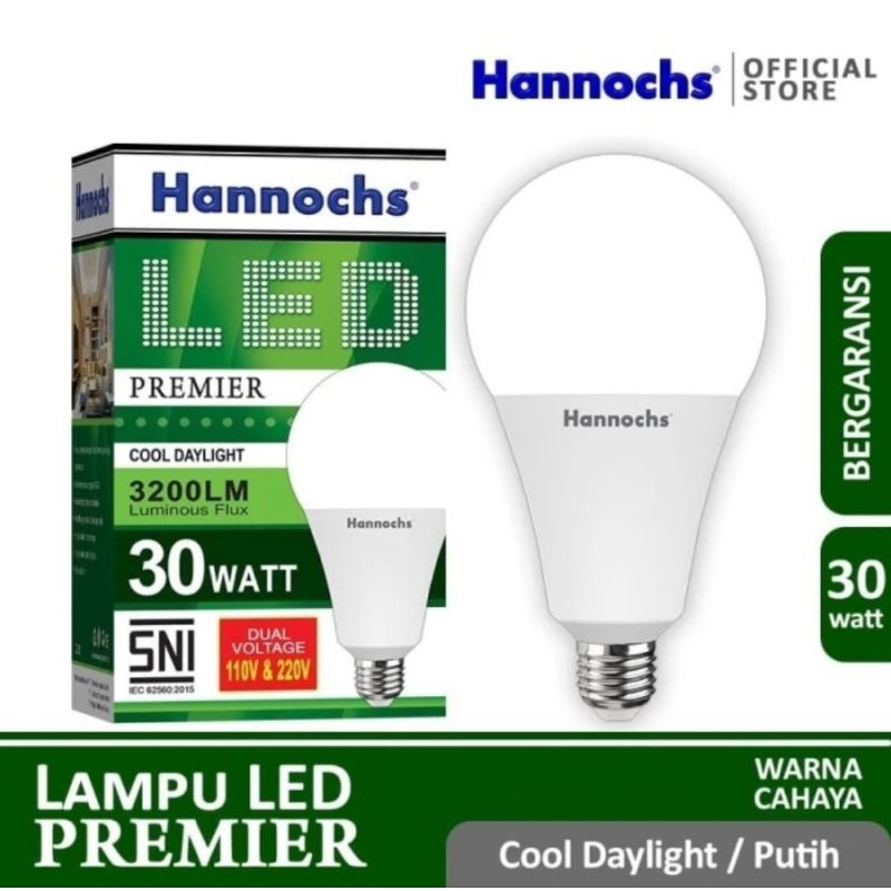 Jual Lampu Bohlam LED HANNOCHS PREMIER 30 Watt 40 Watt 50 Watt Cahaya Putih Cool Daylight ...