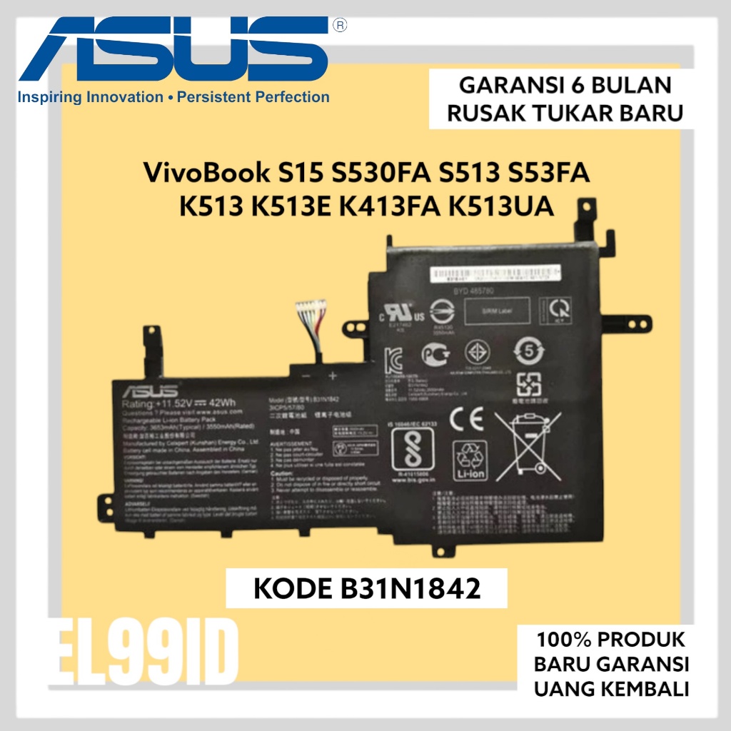 Jual Original Baterai Asus B31N1842 for VivoBook S15 S530FA S513 S531FA S531FL K513 K513E K513EA ...