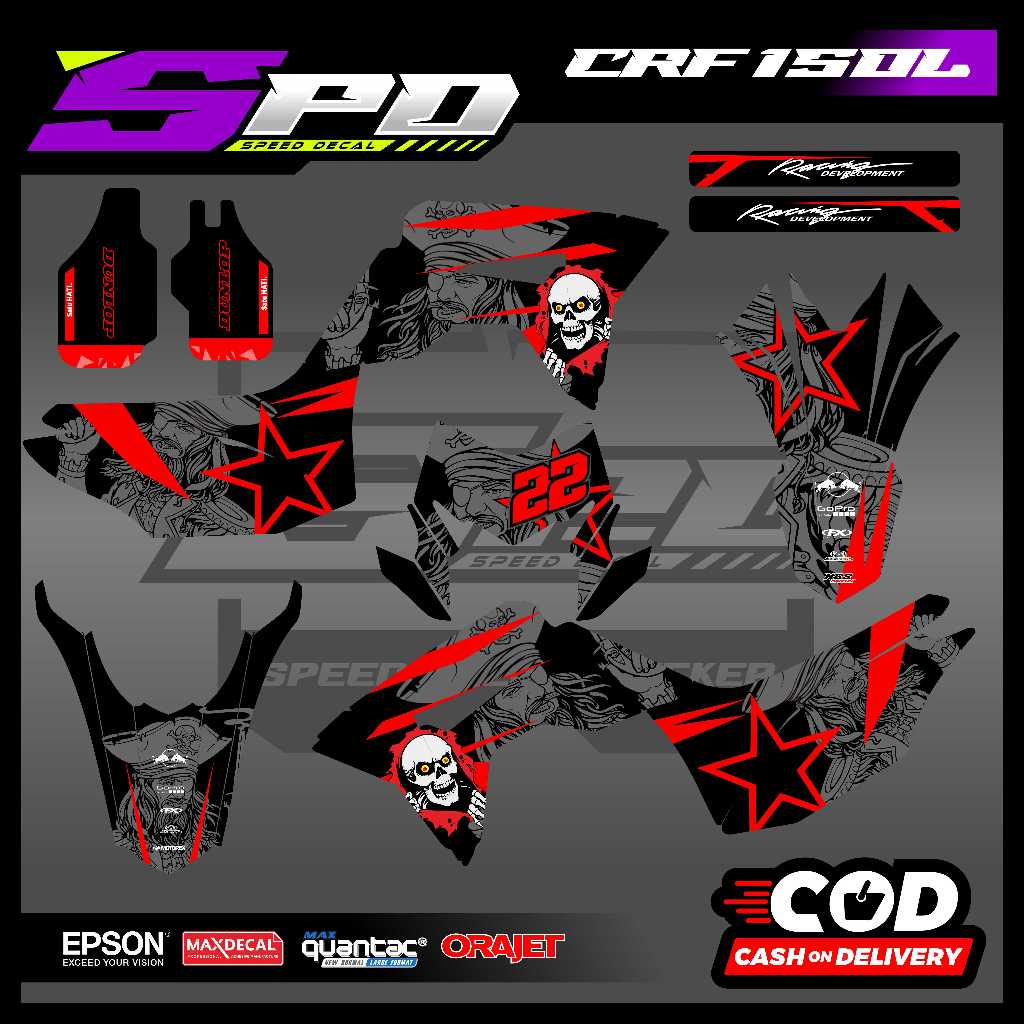 Jual Decal Crf hitam kombinasi mersh - Decal crf hitam skull tengkorak ...