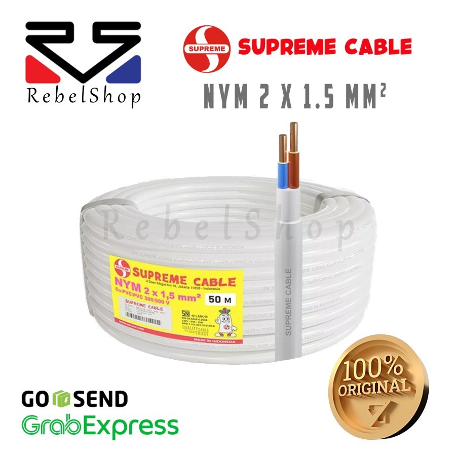 Jual Supreme Cable NYM Roll 2x1.5 mm2 Kabel Listirk Tembaga Kawat - 50M / 50 Meter | Shopee ...