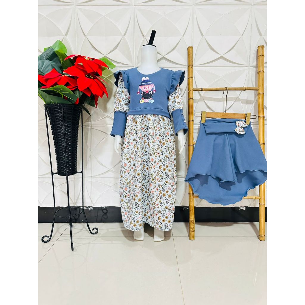 Jual Gamis+Hijab labubu anak usia 1-10 tahun Bahan Cringkle elora ...