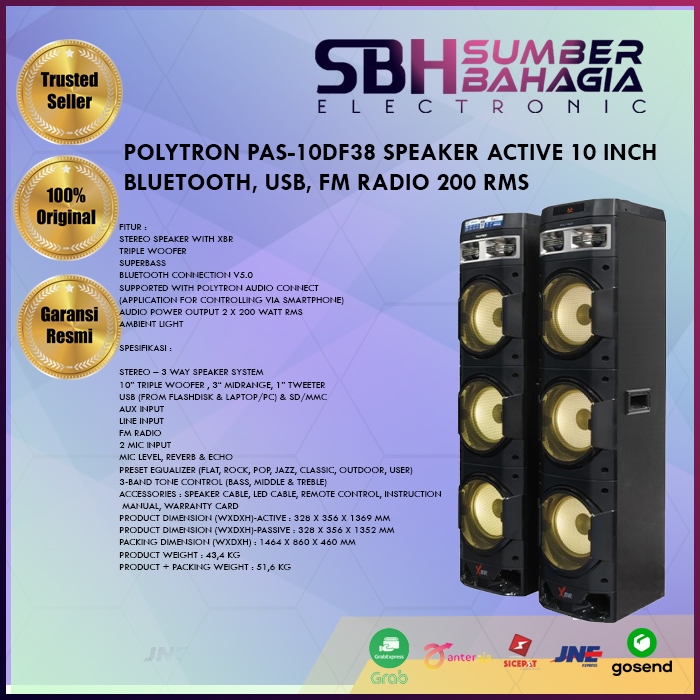 Jual POLYTRON PAS-10DF38 SPEAKER ACTIVE 10 INCH BLUETOOTH, USB, FM ...