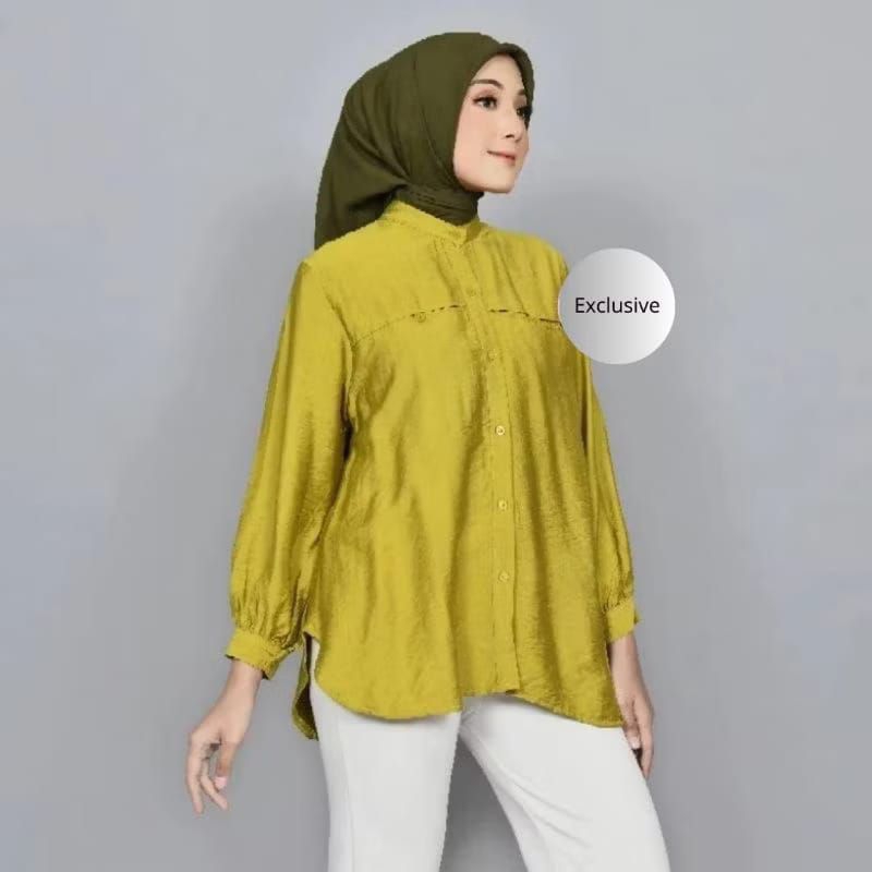 Jual Anisa Blouse Polo Linen - Kemeja Basic Paspol Kancing - Atasan ...