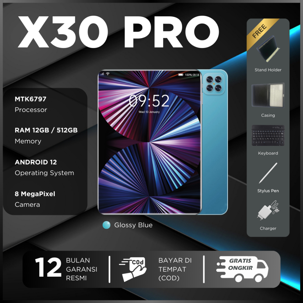 Jual Tablet X30 PRO 12/1TGB + 6 Aksesoris Gratis (Keyboard+Stylus+Case ...