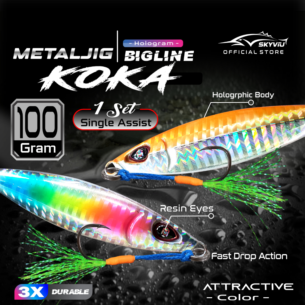 Jual Metal Jig Slow Jig 100 SKYVIU KOKA Gram Killer 1 Set Single Assist Hook MetalJig 100 grm ...