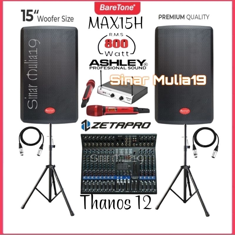 Jual Paket Sound System Speaker Aktif BareTone MAX15H Mixer 12 Channel Zetapro Thanos 12 Mic ...