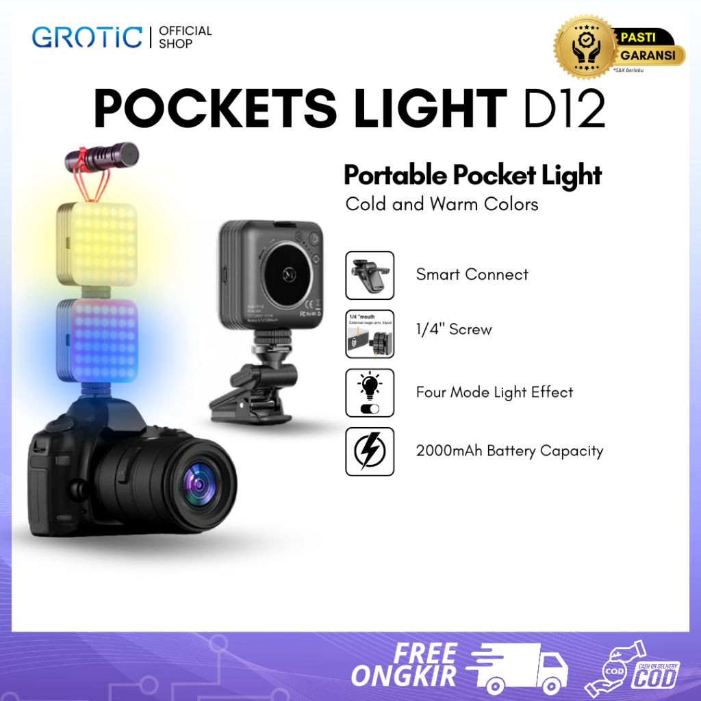Jual GROTIC Mini LED Fill Light Lampu Video Dan Selfie untuk Handphone & Kamera Lighting Konten ...