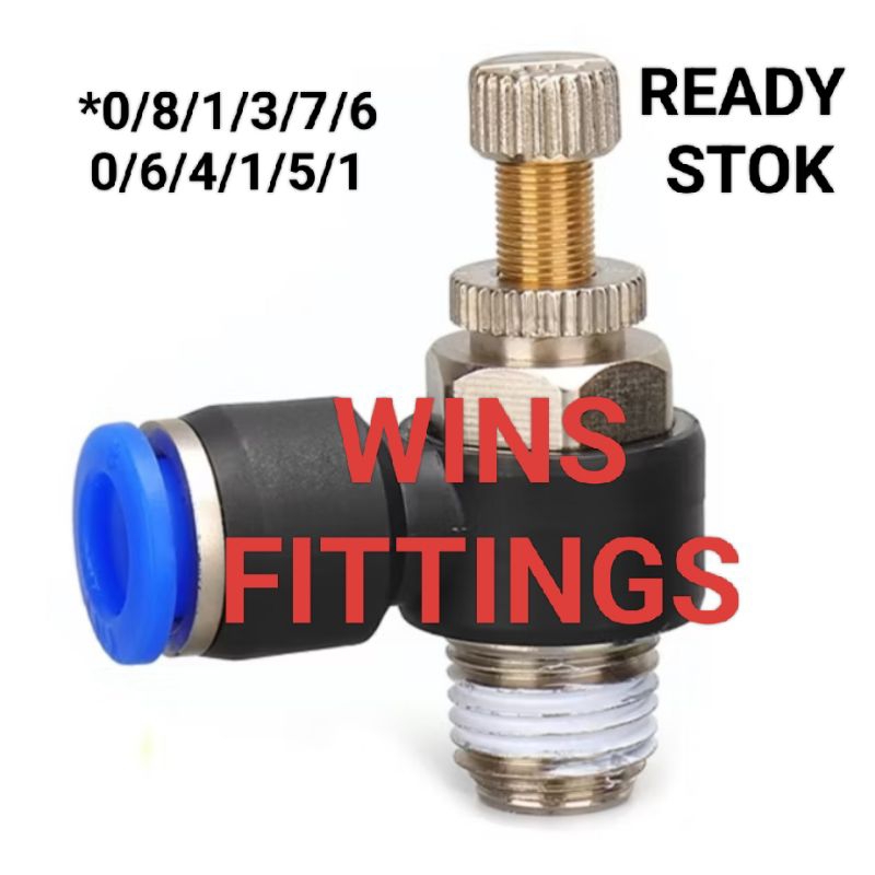 Jual Pneumatic speed flow control valve M5 1/8" 1/4" 3/8" 1/2" x 4mm 6mm 8mm 10mm 12mm fitting ...