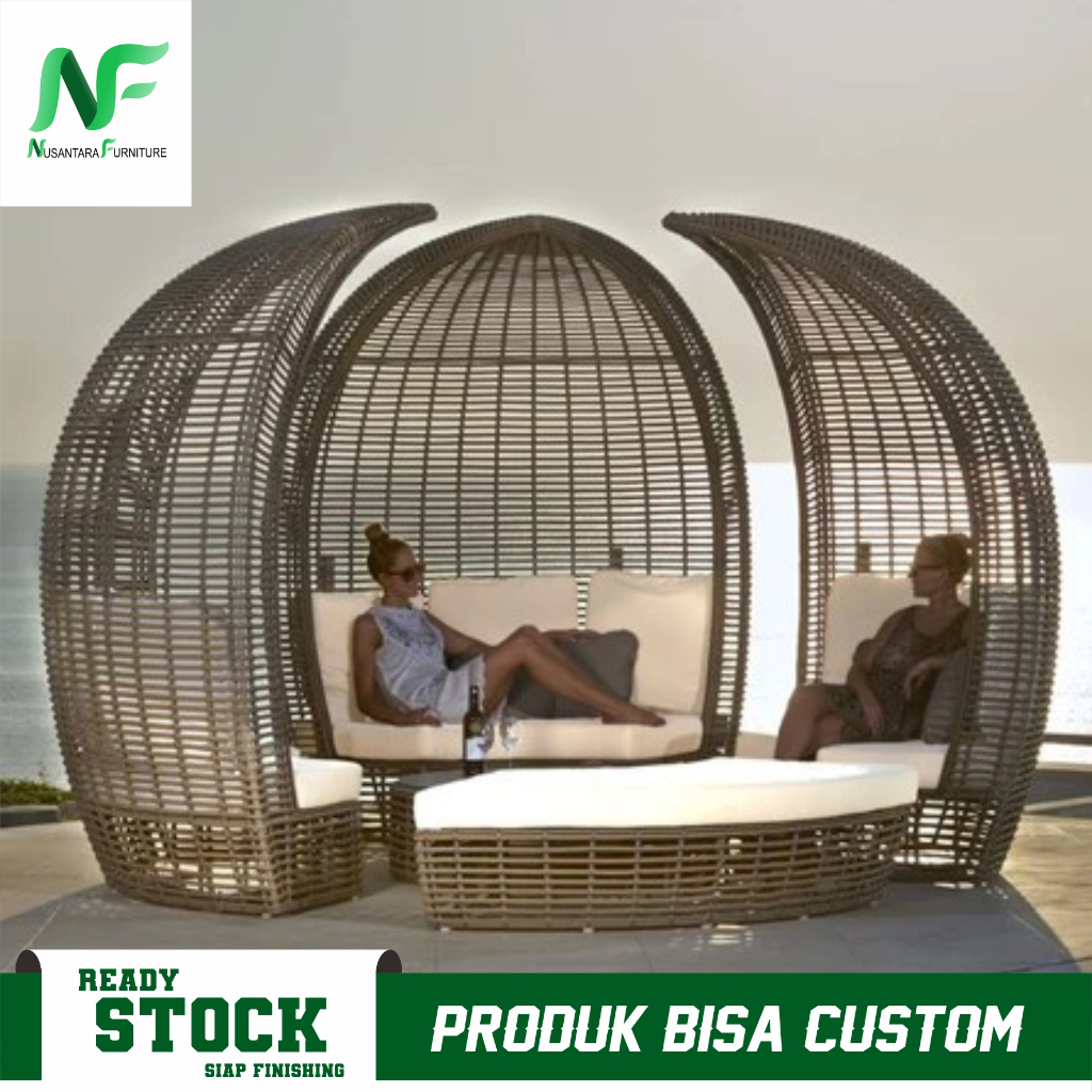 Jual GAZEBO ROTAN RANGKA STAINLIS / SOFA OUTDOOR / SOFA KOLAM RENANG ...