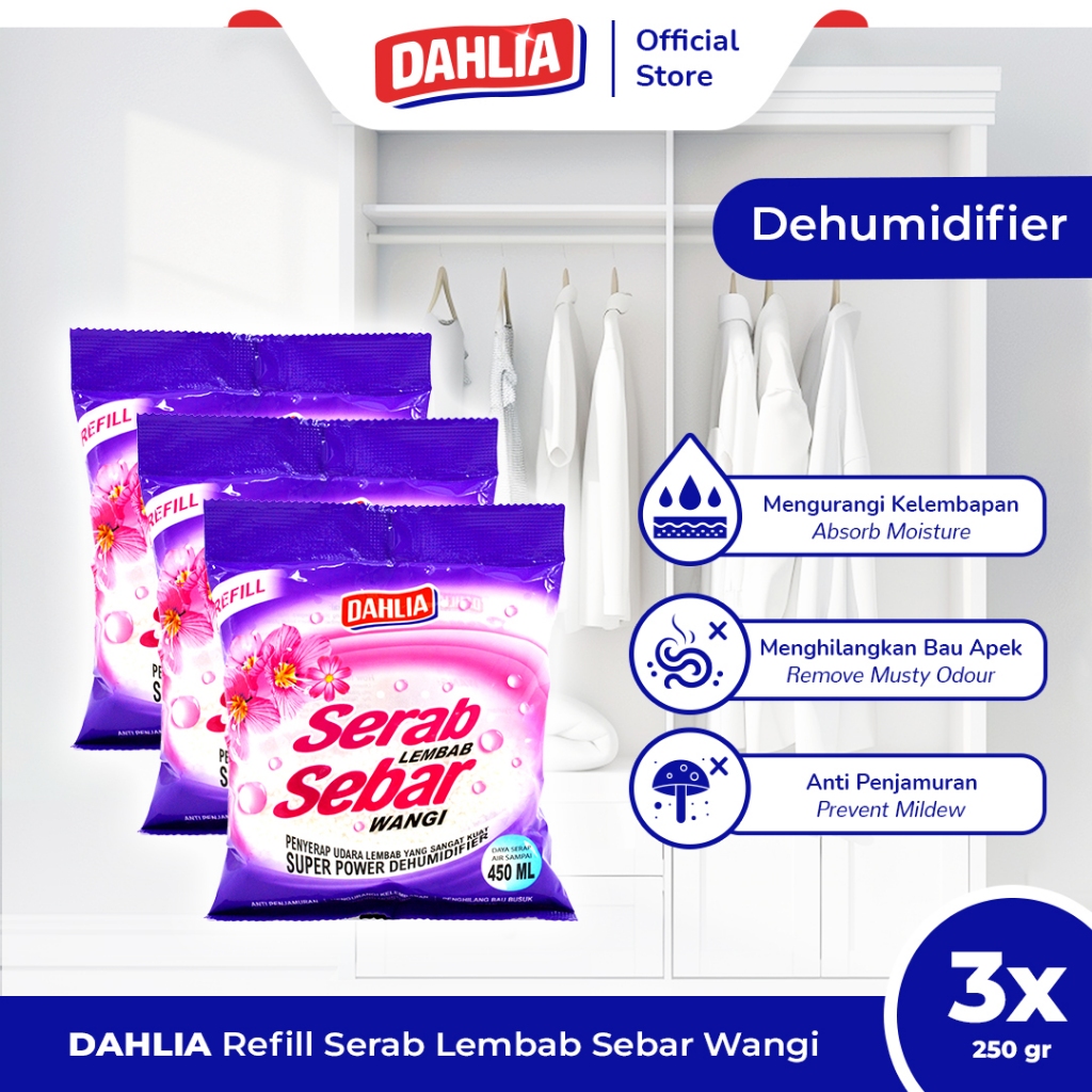 Jual Triple Pack DAHLIA Refill Serab Lembab Sebar Wangi Floral (250gr ...