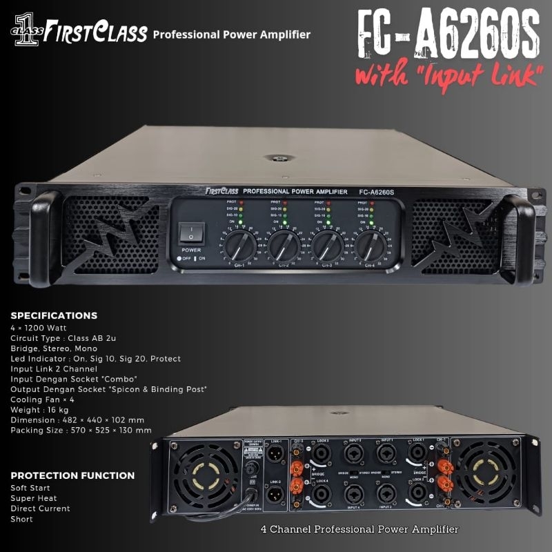 Jual power amplifier first class fc a6260 S a 6260 4 x 1200 watt ...
