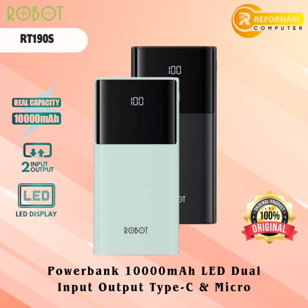 Jual Robot RT190S Powerbank 10000mAh LED Dual Input Output Type-C ...