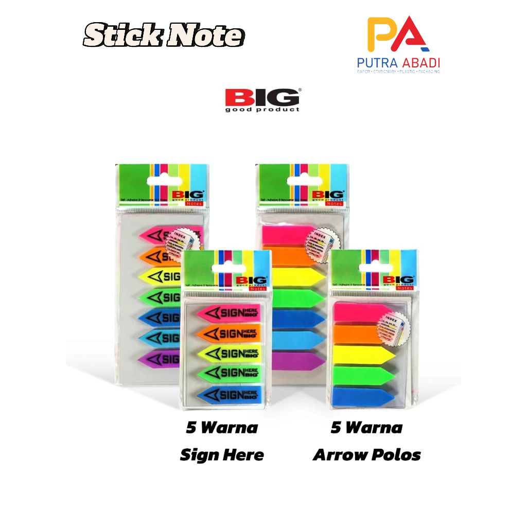 Jual Pembatas Buku Big 5 Warna Bentuk Panah / Stick Note Panah / Stick ...