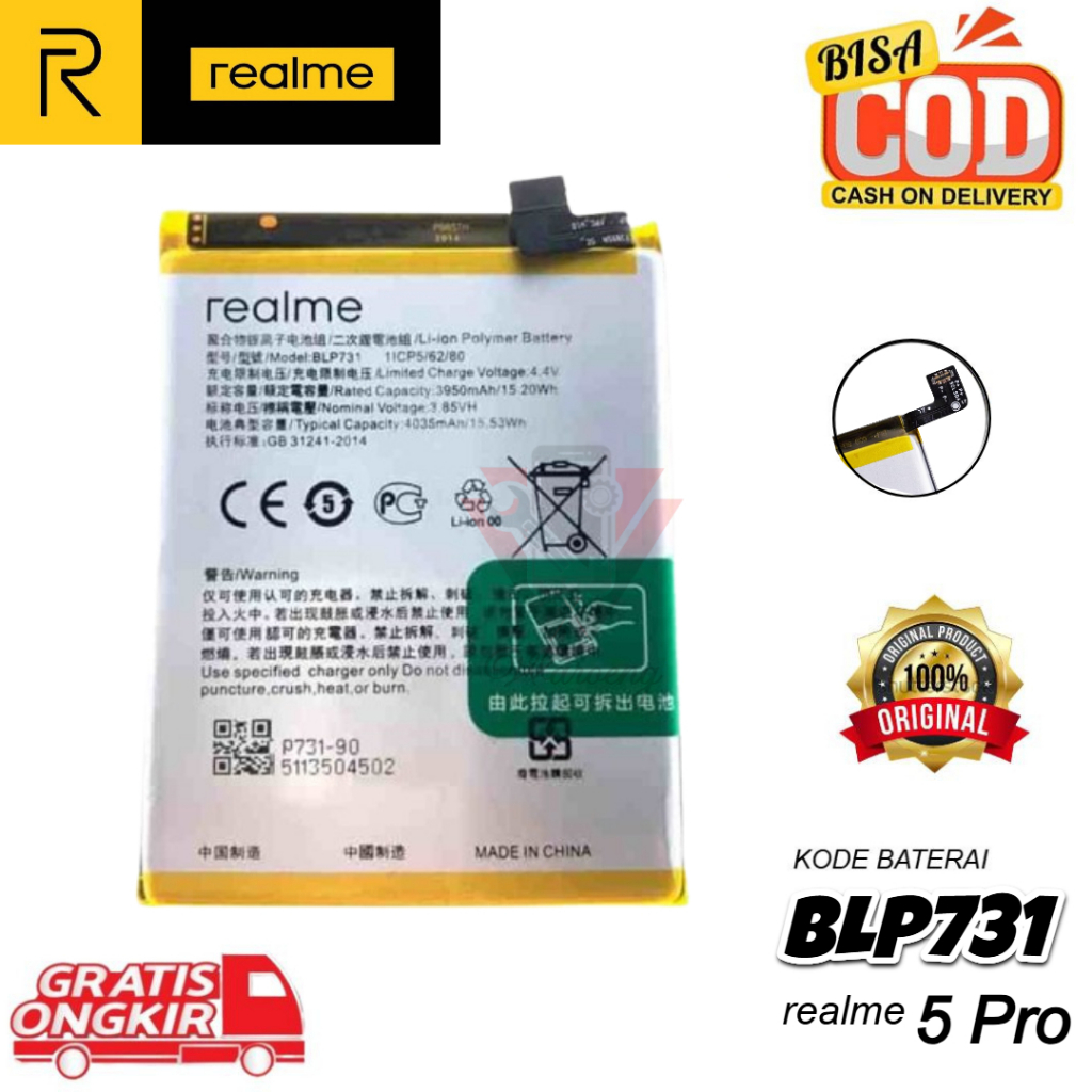 Jual Baterai Realme 5 Pro BLP731 Original Batray Batre Batrei Hp BLP ...