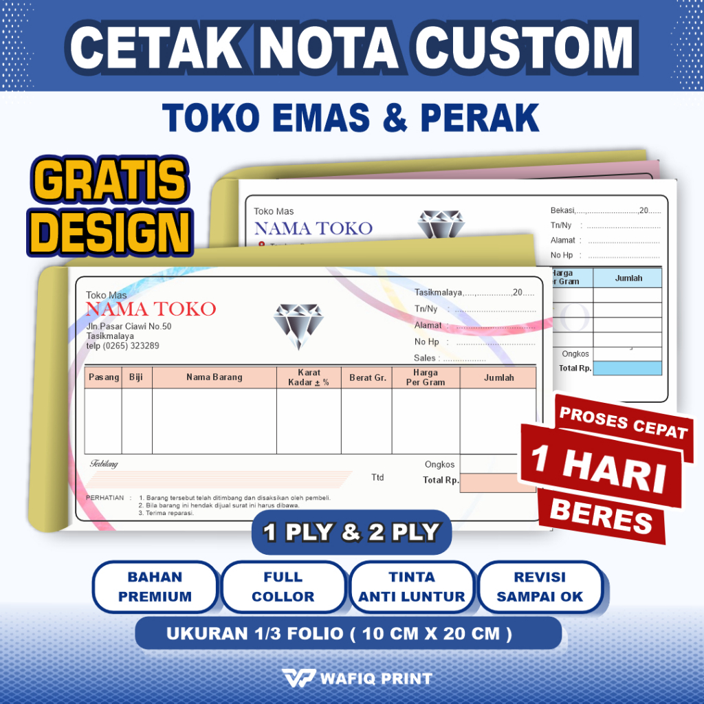 Jual Nota toko emas custom ukuran 1/3 folio 1ply dan 2ply gratis design ...