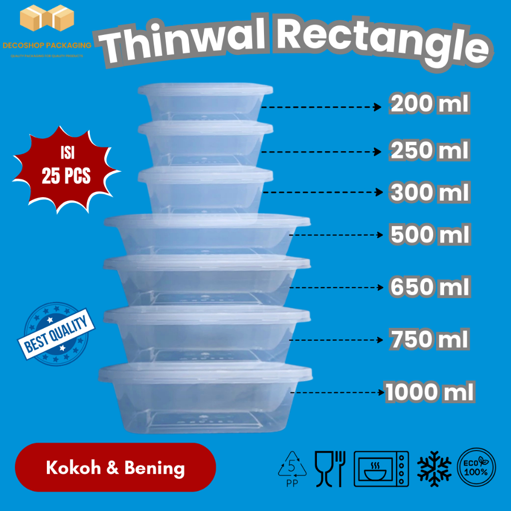 Jual Thinwall Rectangle 250ml / Kotak Makan Plastik 250ml / Thinwall kotak plastik 250ml [ISI ...