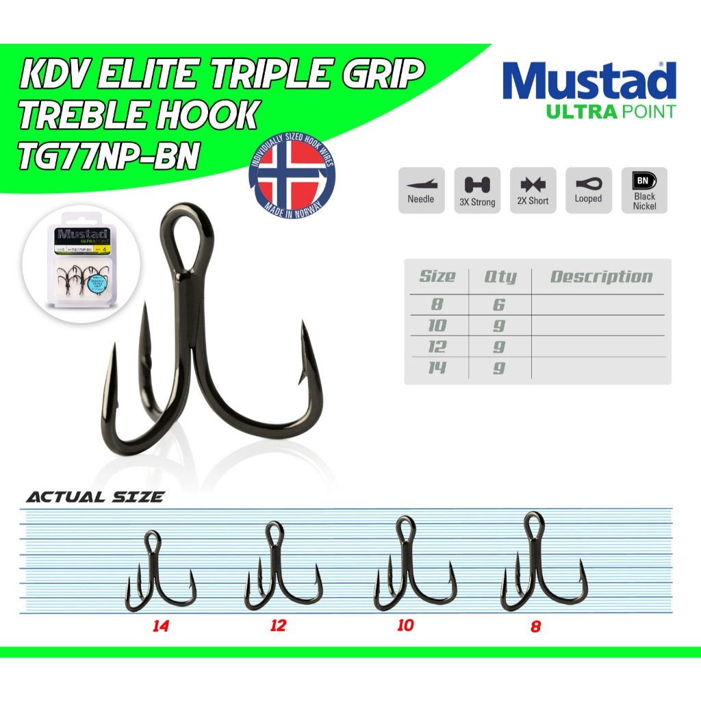 Jual MUSTAD Kail Pancing Treble Hook KVD Elite Triple Grip Treble Hook ...