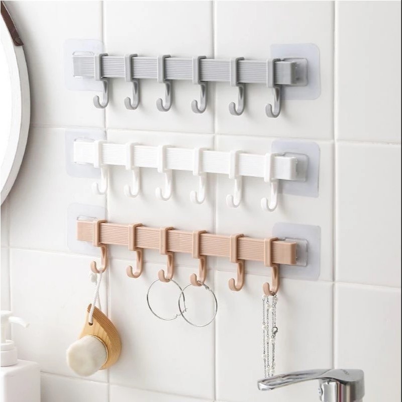 Jual L131 Gantungan Hook Dinding Tempel 6 Kait Multifungsi Tanpa Paku ...