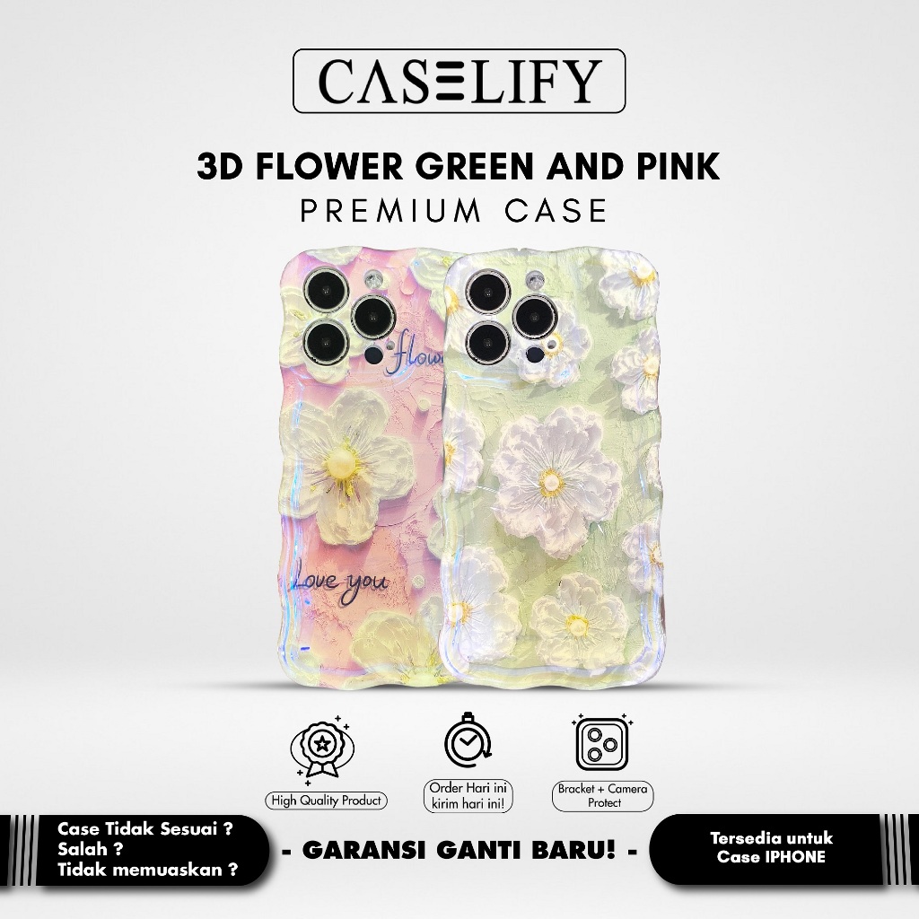 Jual CASELIFY 3d flower green beli case bonus strap gantungan ip case 11 12 13 14 15 pro plus ...
