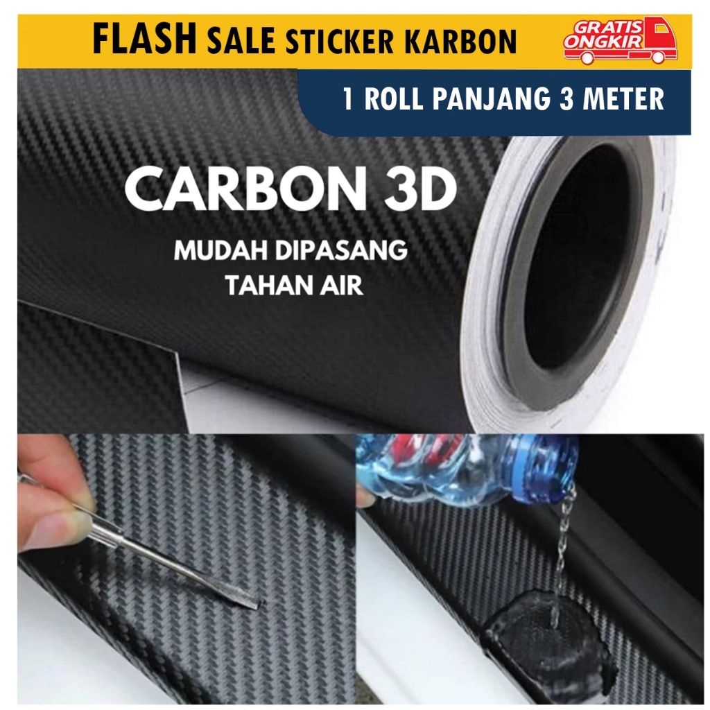 Jual 1 Roll Sticker Skotlet Carbon 3D Panjang 3 Meter L 45cm Doff ...