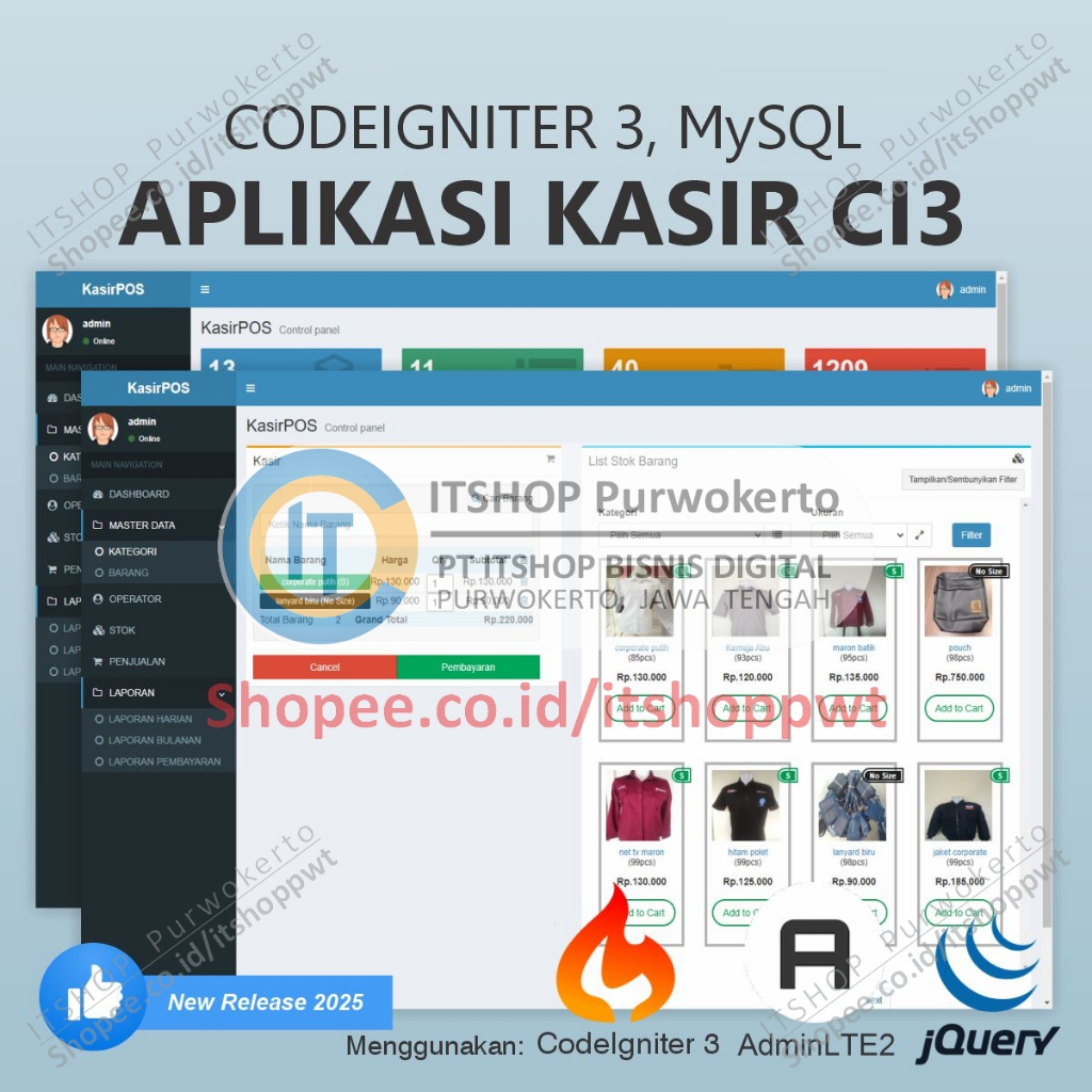 Jual Source Code Aplikasi Web Kasir POS Stok dan ROP menggunakan Codeigniter 3 Jquery Ajax ...
