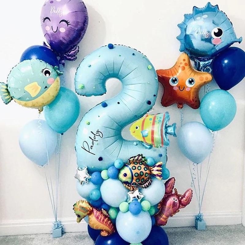 Jual Set balon foil angka tema under the sea hewan bawah laut seaworld ...