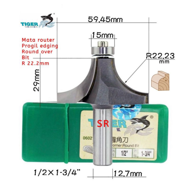 Jual Mata Profil/ Router Round Over Bits 22mm (1/2 × 1-3/4) As 1/2 Inch ...